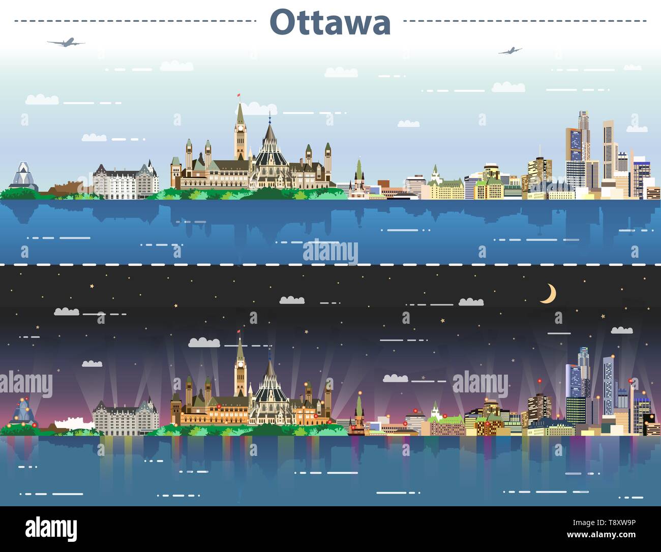 Ottawa city skyline at day and night vector illustration Stock Vector ...
