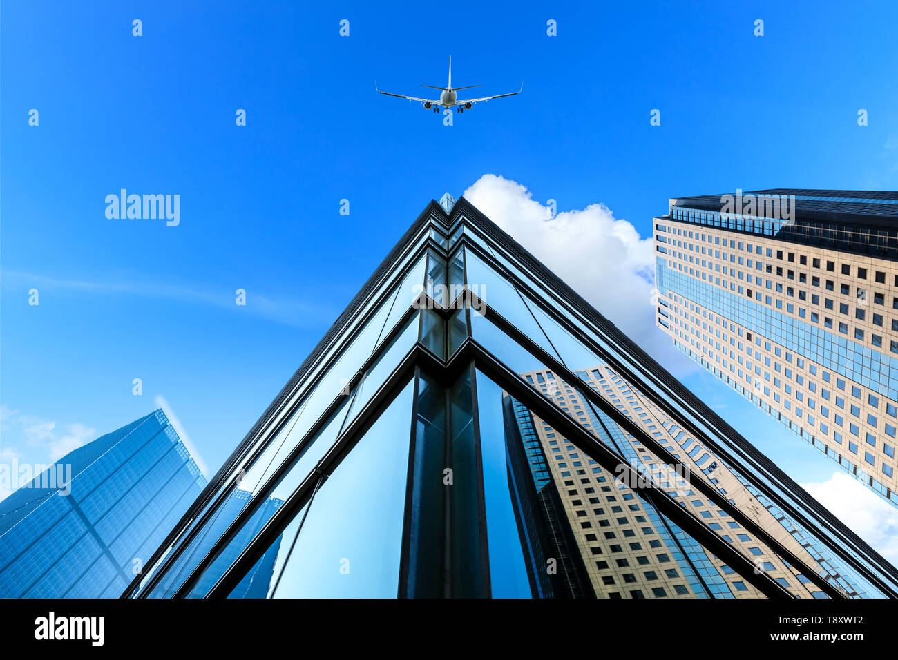 Low angle looking up skyscrapers urban city architecture hi-res stock ...