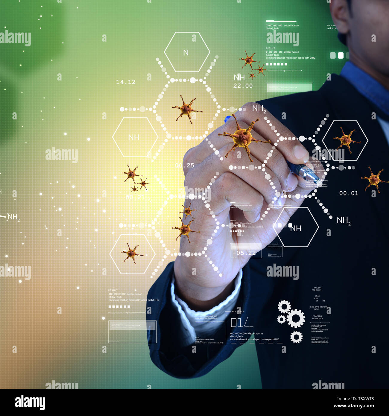 Man showing 3d virus with molecules Stock Photo - Alamy