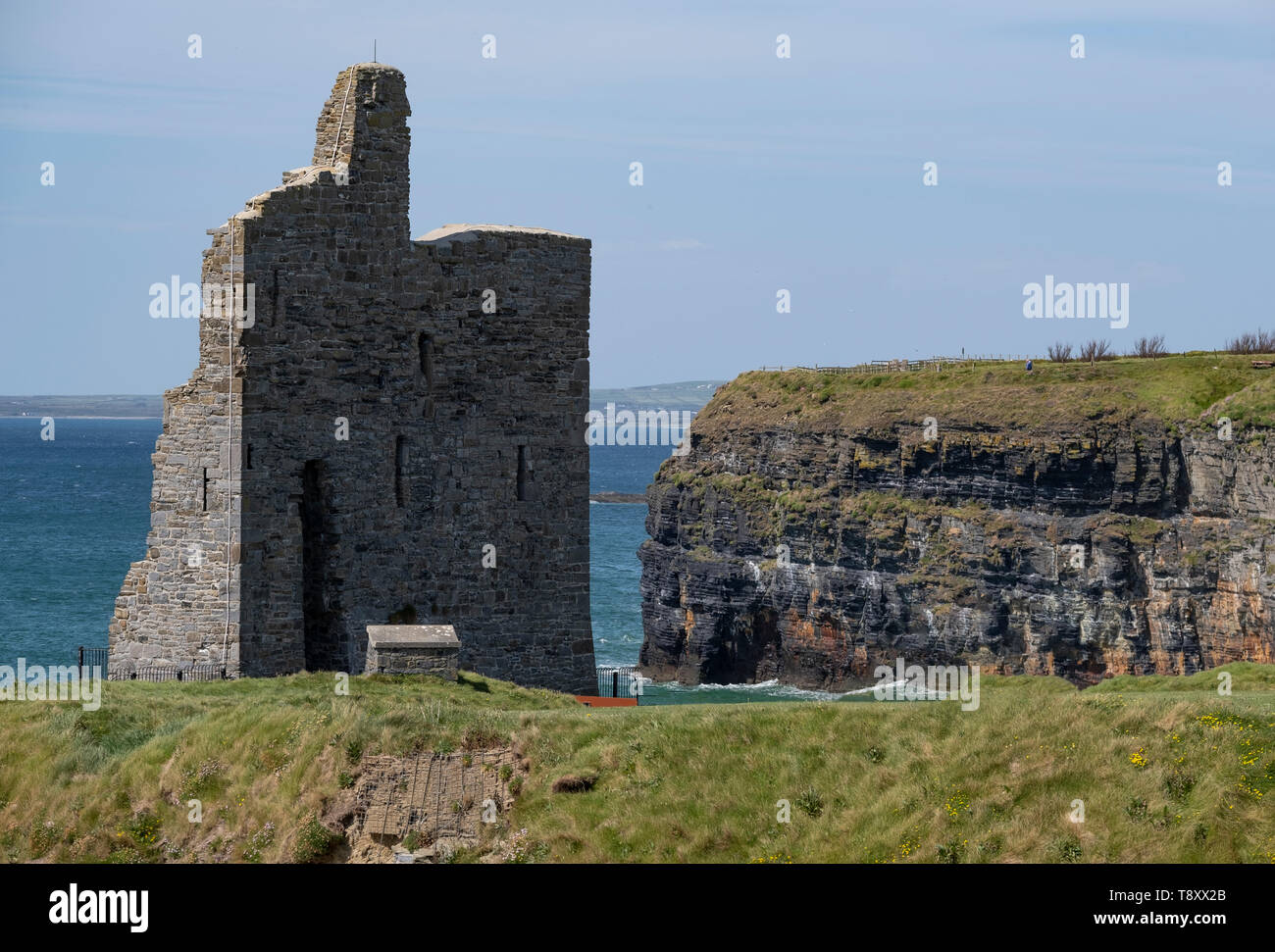 The ruins of Ballybunion Castle on the coast in County Kerry, Ireland ...
