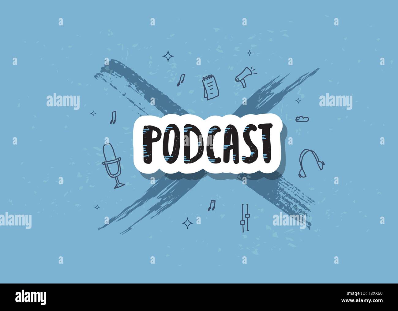Podcast card with handwritten lettering and decoration. Poster with ...