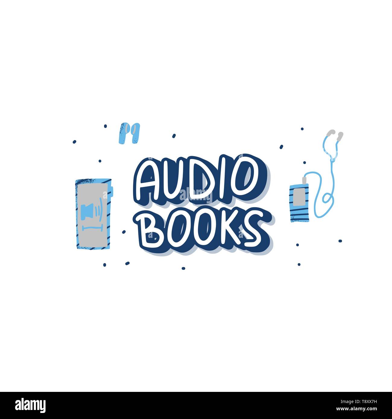 Audiobooks concept in flat style. Set of audio book symbols with ...