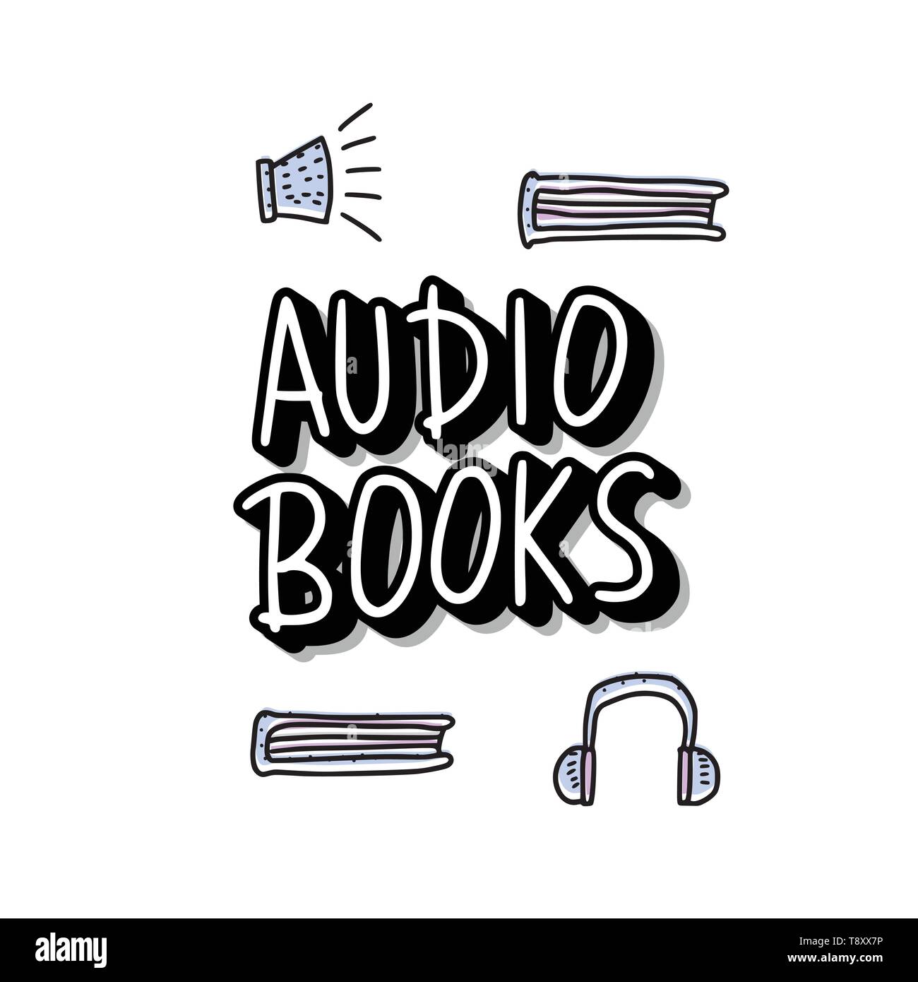 Audiobooks emblem. Set of audio book symbols with lettering. Vector ...