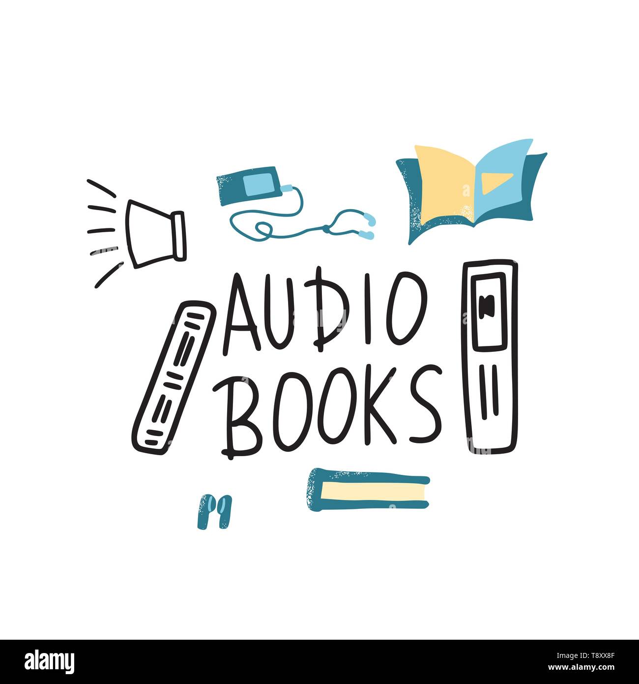 Audiobooks concept. Set of audio book symbols with lettering. Vector ...