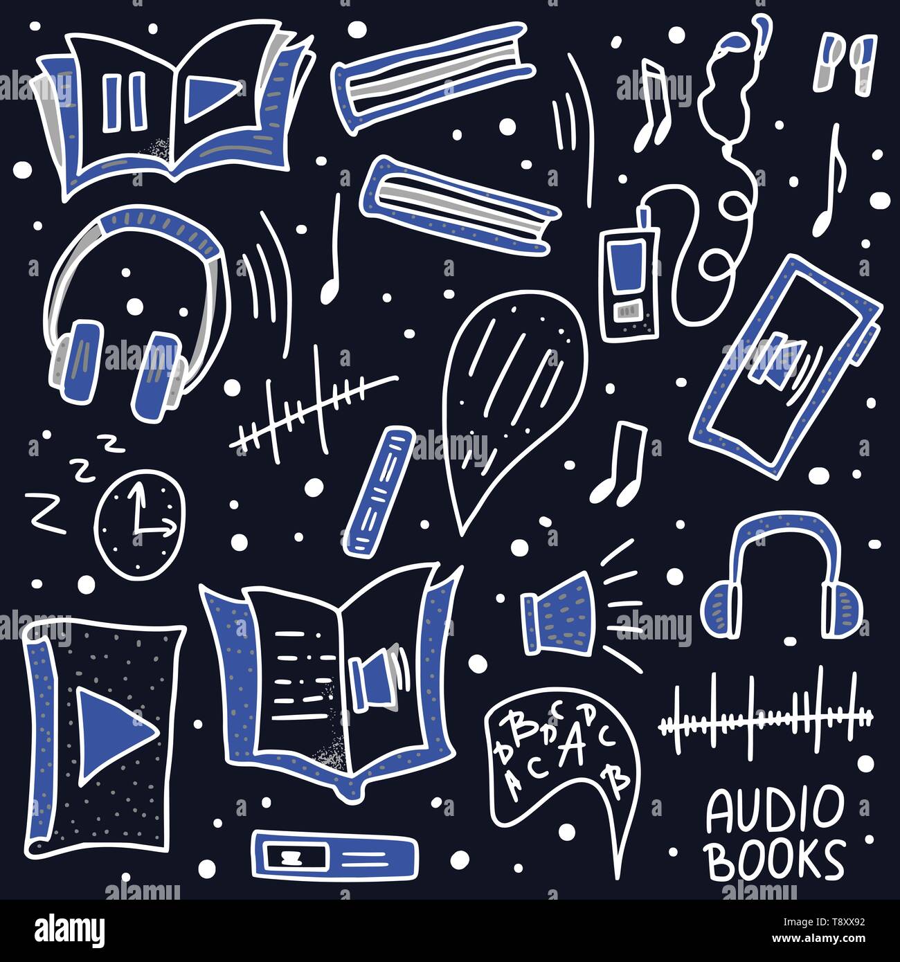 Audiobooks concept. Set of audio book symbols with lettering. Vector ...