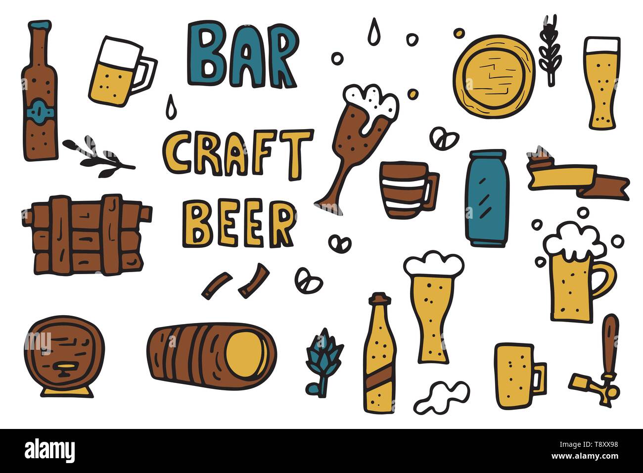 Craft beer elements set in doodle style. Symbols and lettering isolated ...