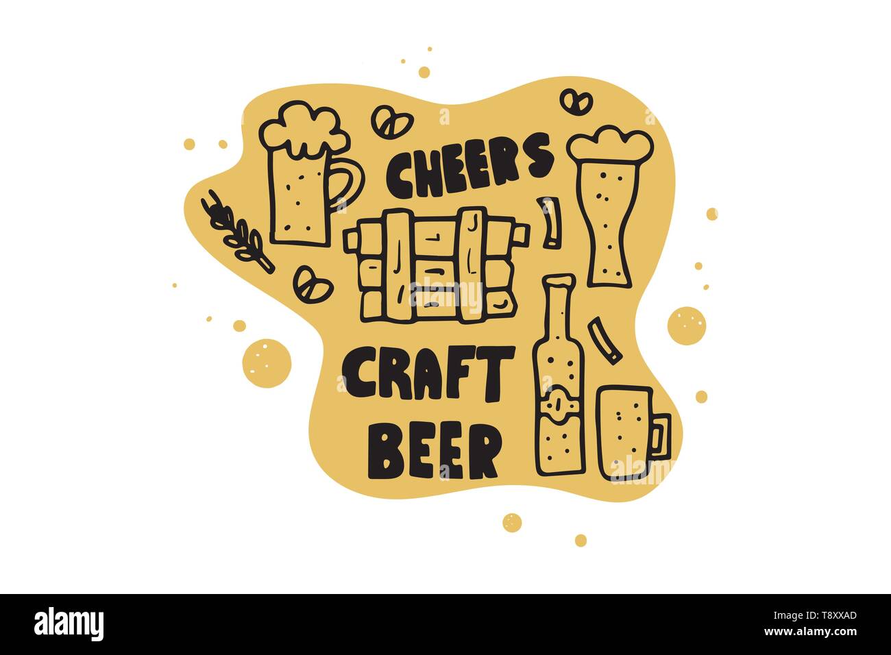 Craft beer elements set in doodle style. Symbols and lettering. Vector ...