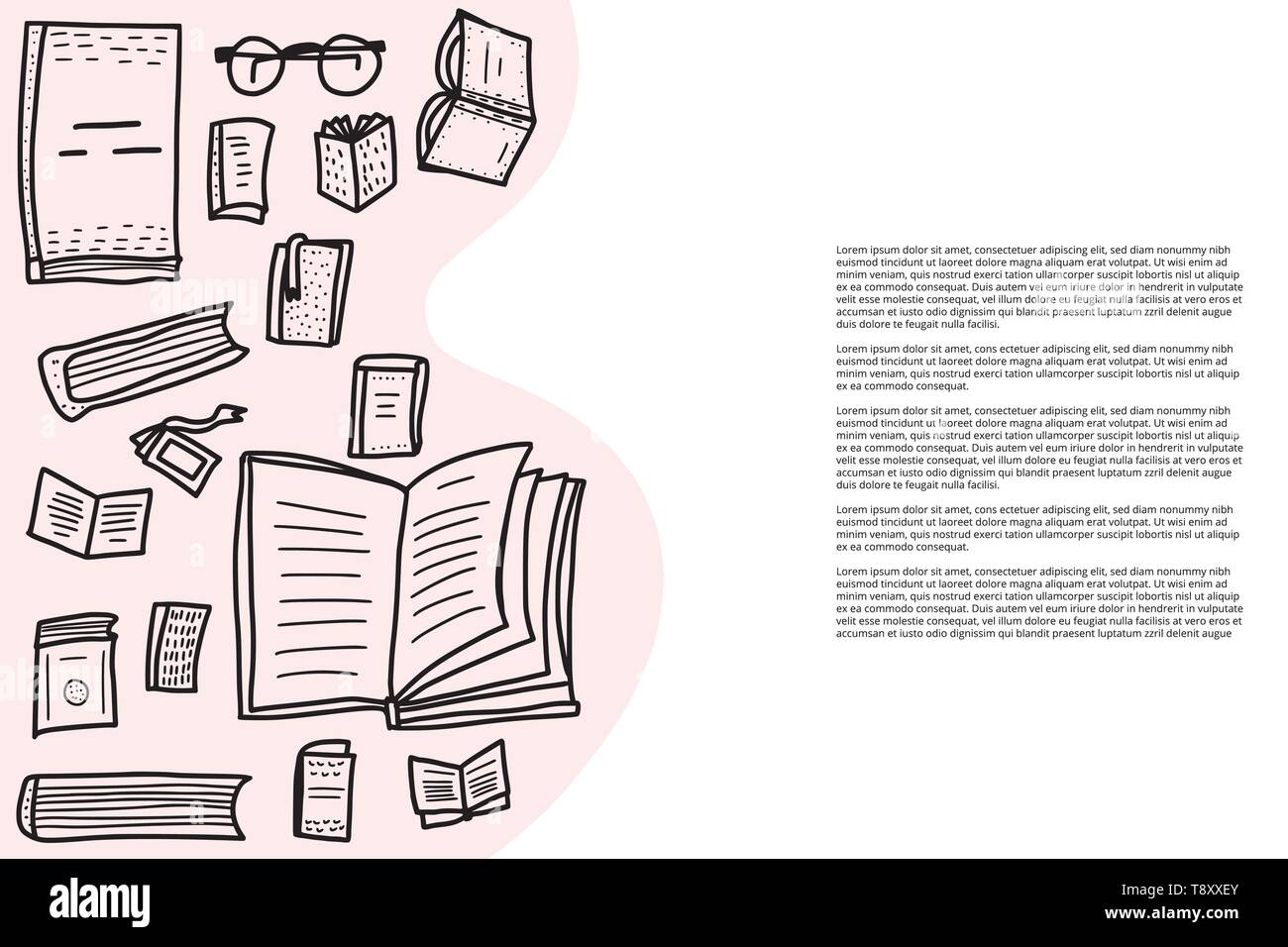 Template of banner with symbols of reading. Book set in doodle style ...