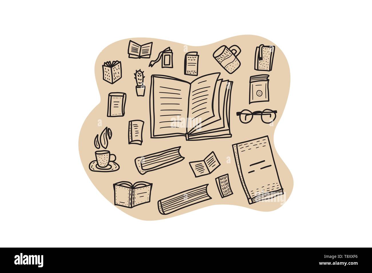 Book set in doodle style. Collection of reading symbols. Vector ...
