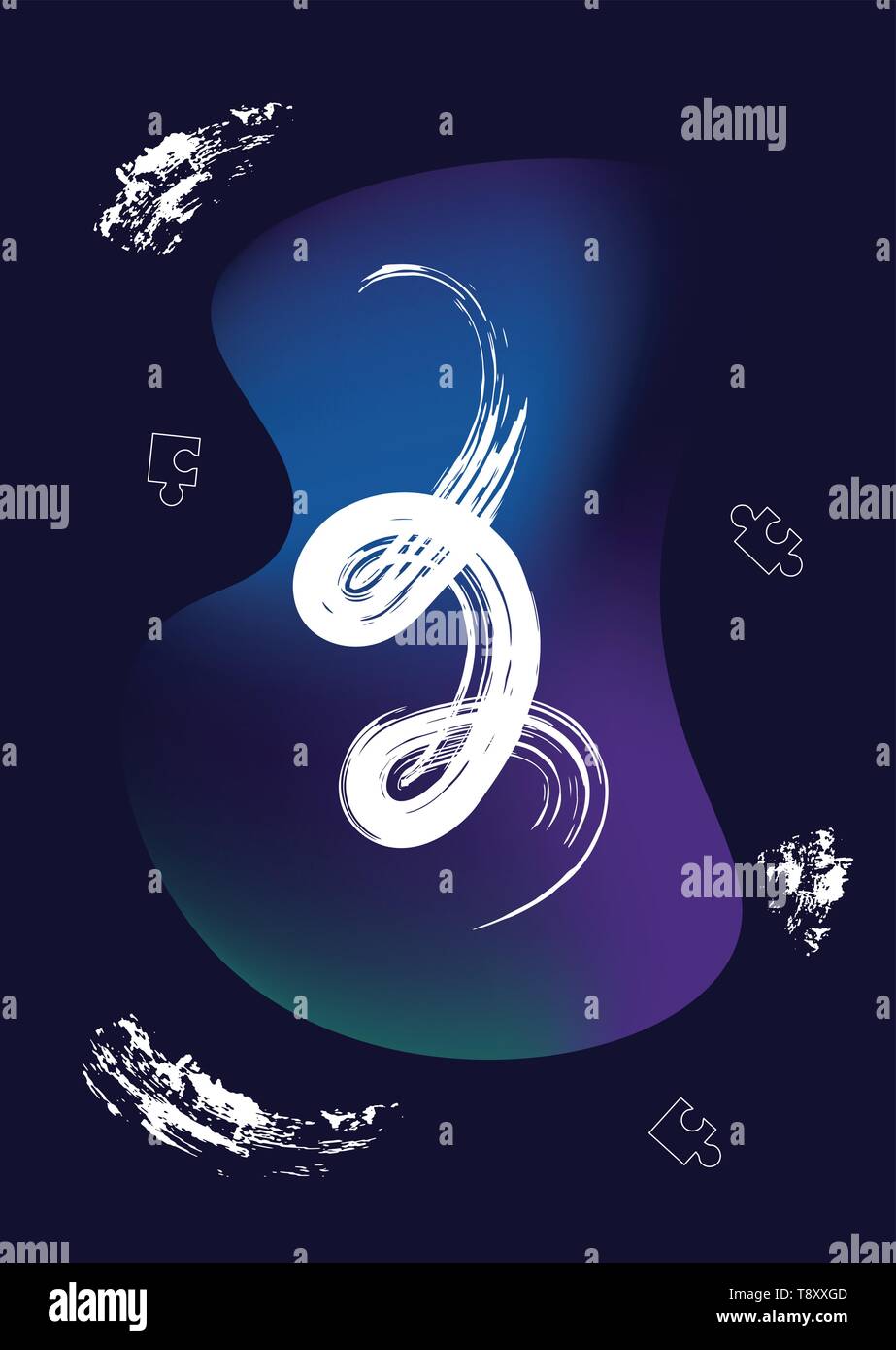 Poster template with abstract liquid shapes and brush lines. Vector ...