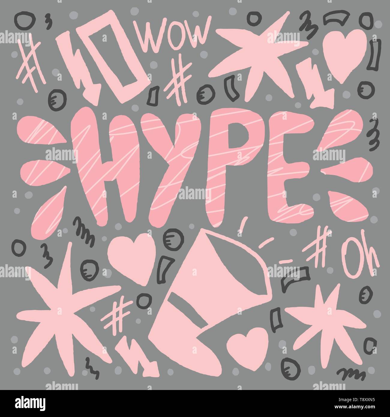 Hype handwritten lettering with decoration. Poster vector template with ...