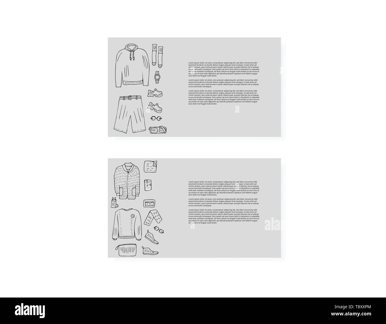 Set of cards templates with men apparel and accessories. Vector ...