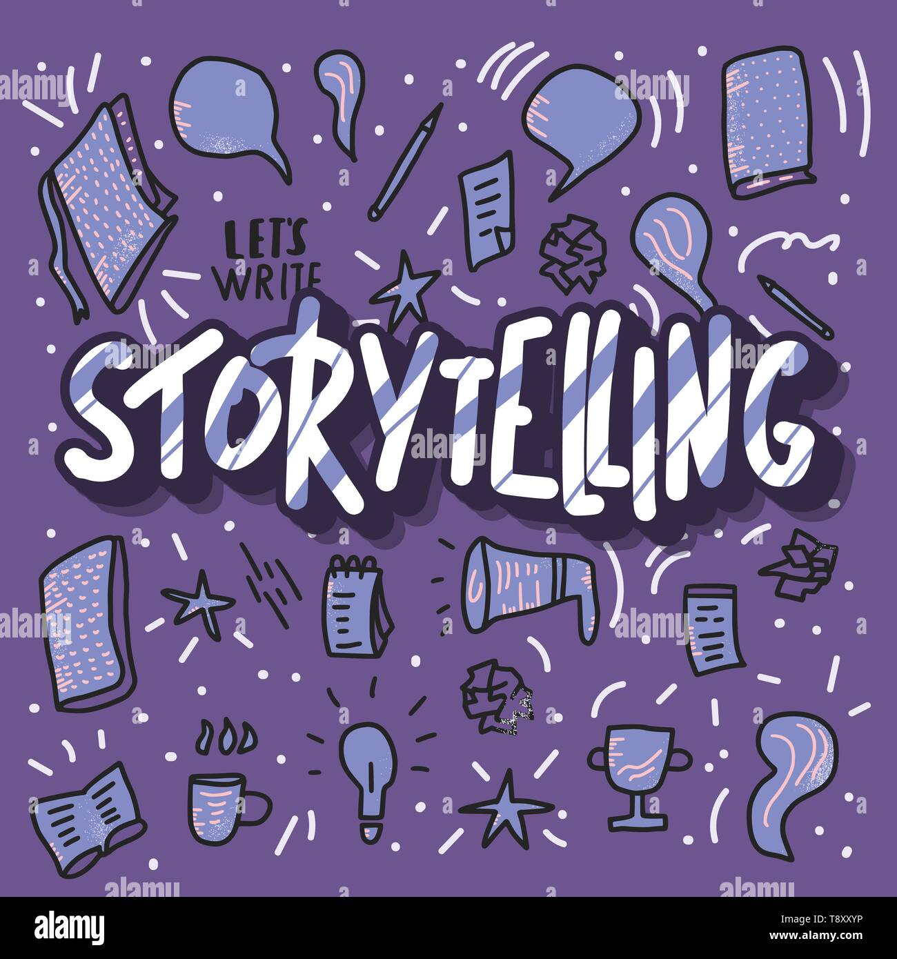 Storytelling handwritten lettering with hand drawn decoration. Poster ...