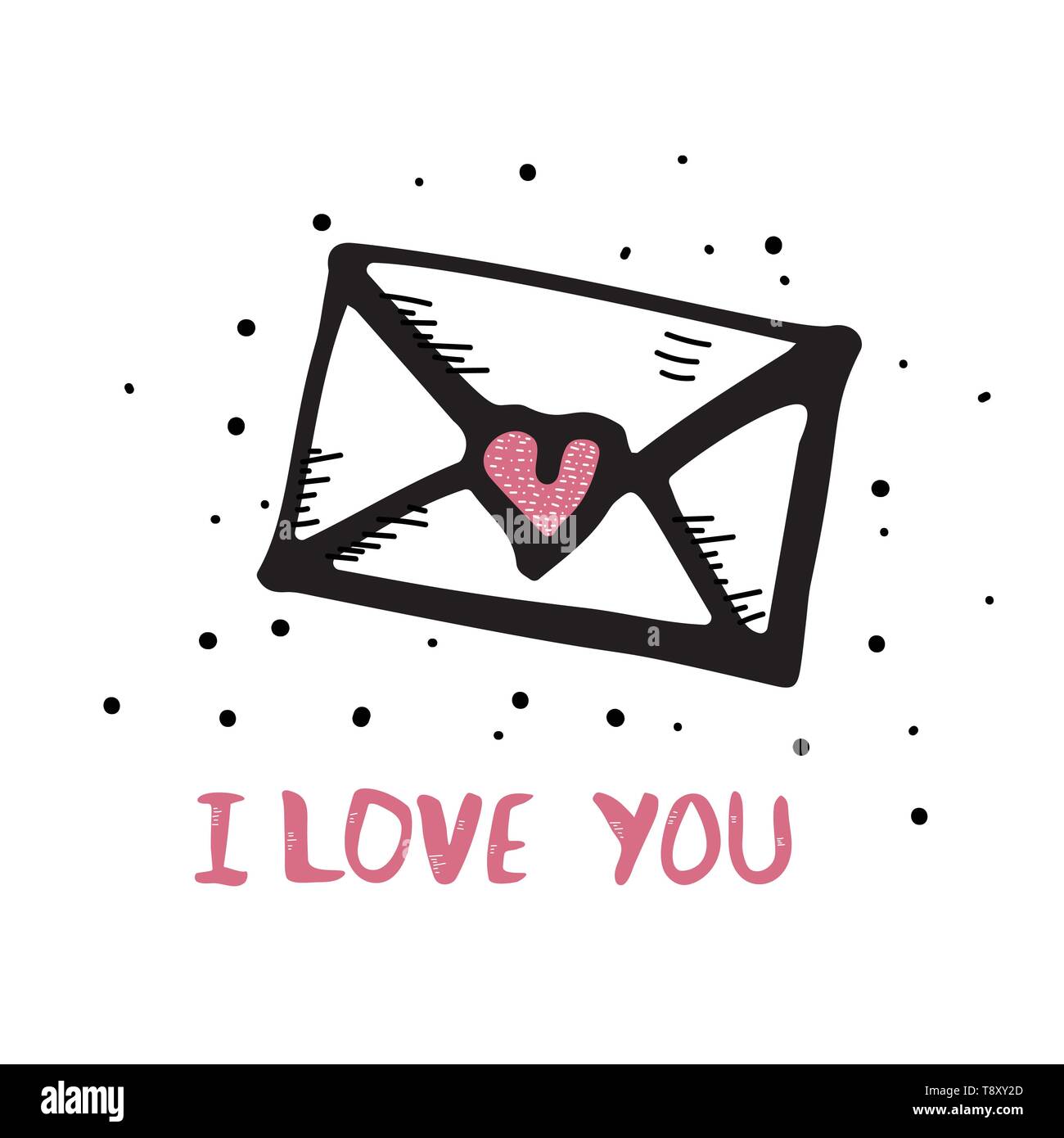 I love you. Happy Valentines Day greeting card template. Handwritten ...