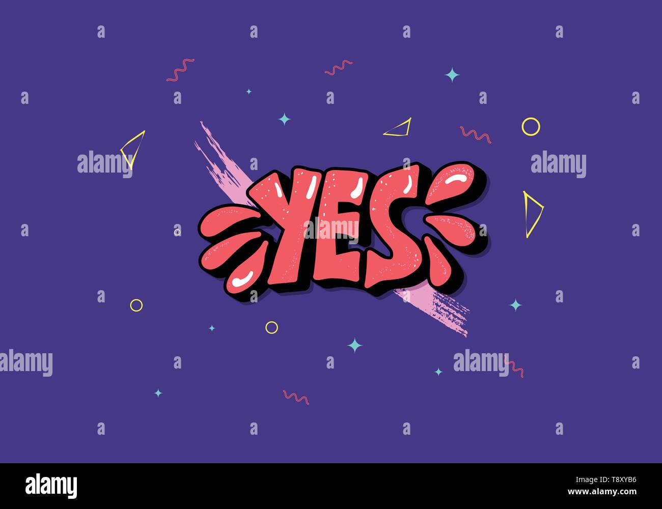 Yes lettering. Handwritten word with decoration. Vector conceptual ...