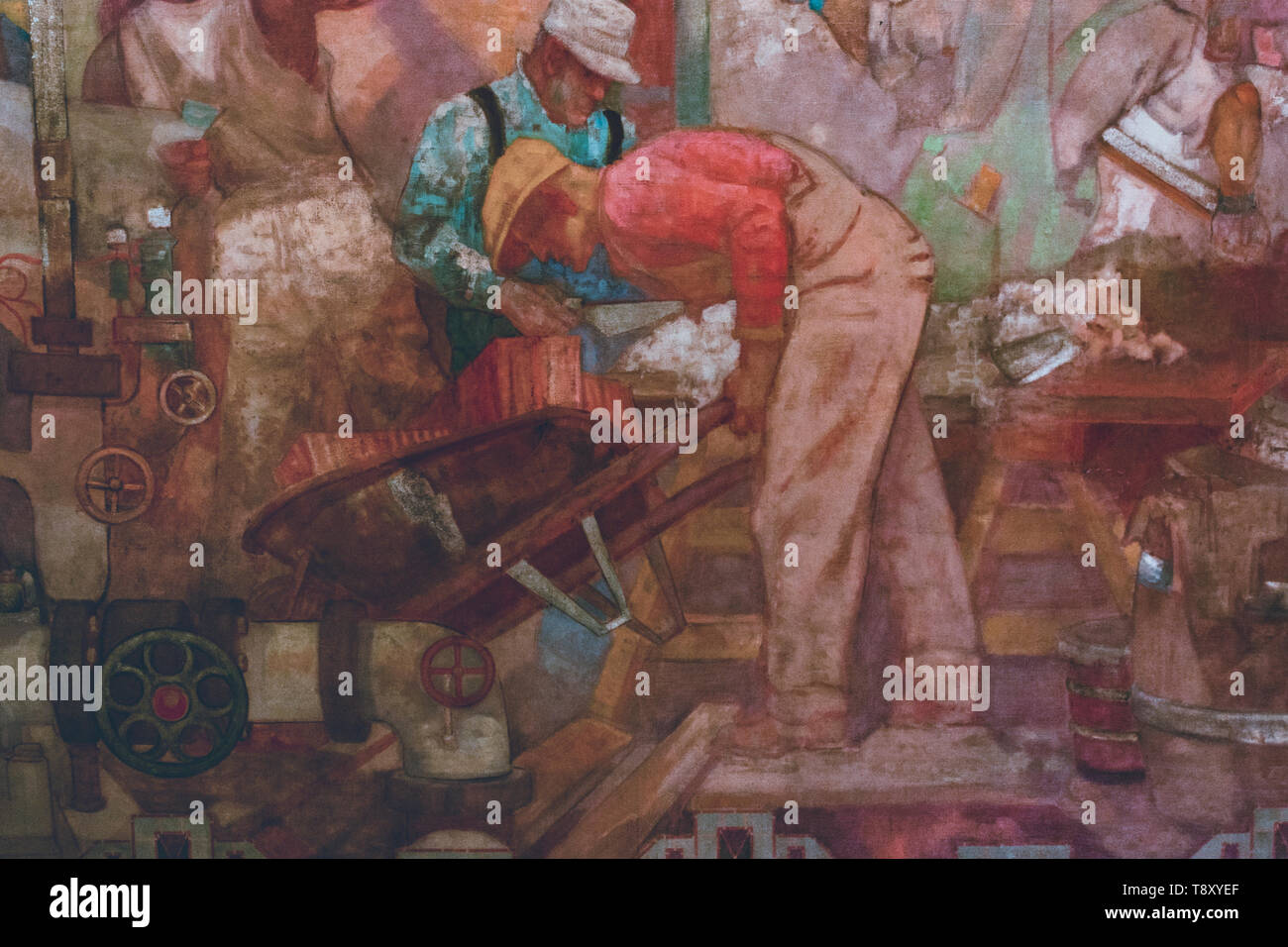 Detail of lobby ceiling mural (called "Transport and Human Endeavor ...