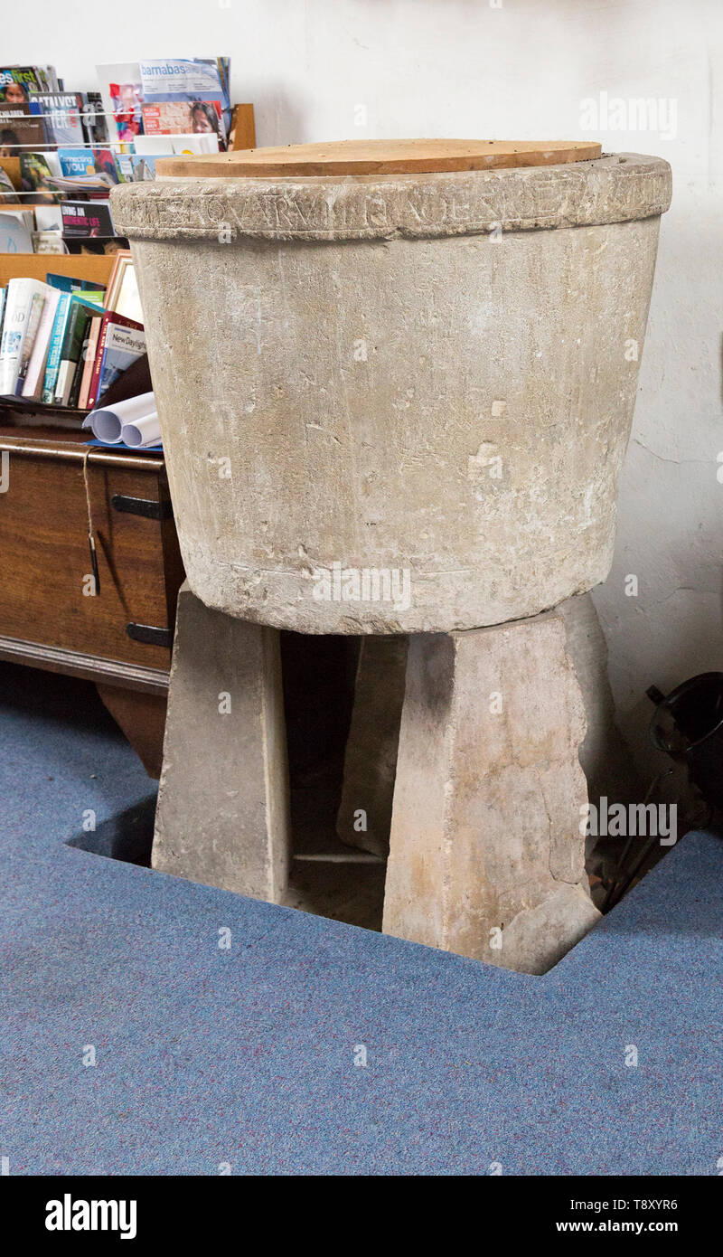 Circa 10th century Anglo-Saxon baptismal font, Potterne, Wiltshire ...