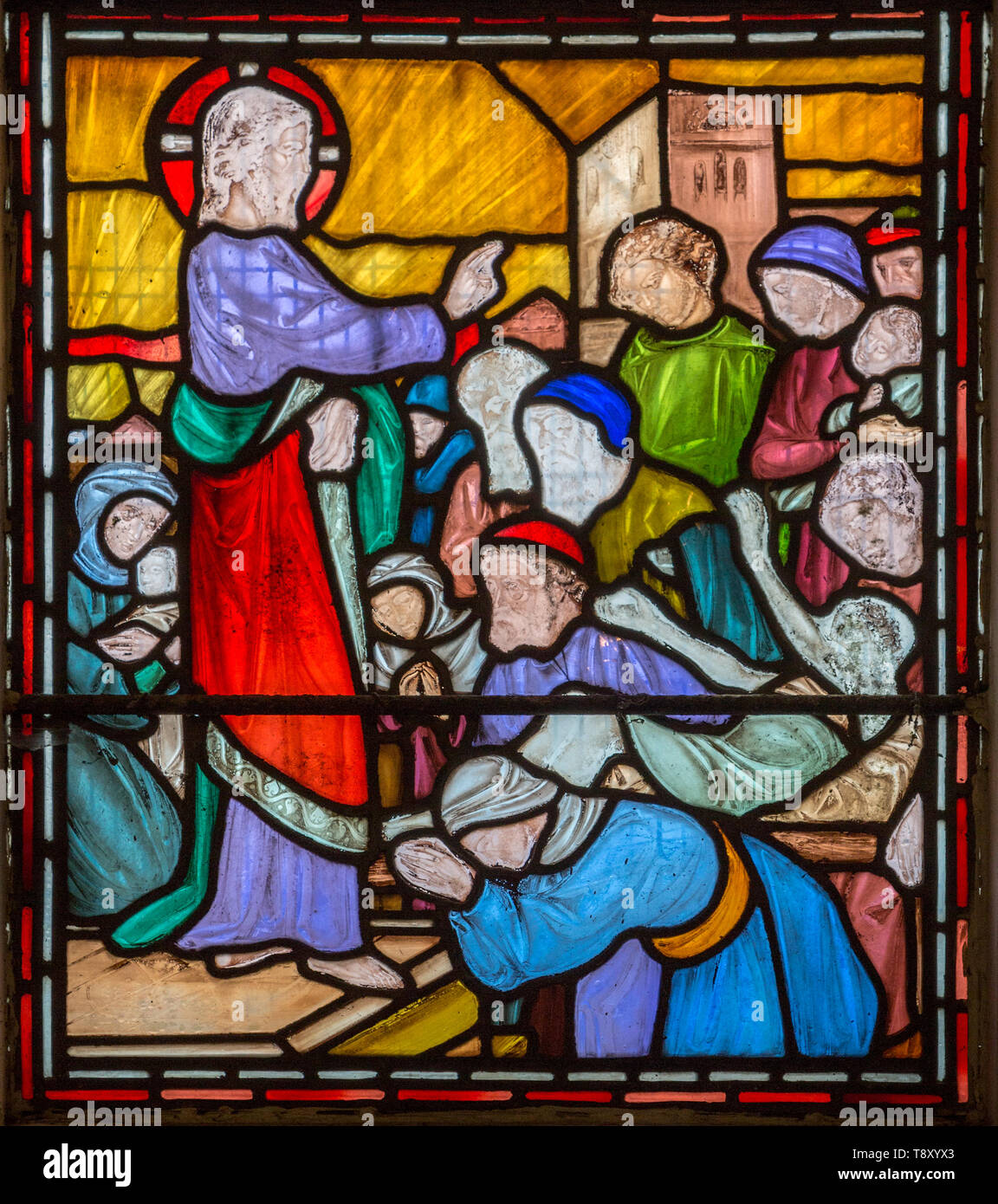 Jesus Christ Healing the paralytic man nineteenth century stained glass ...