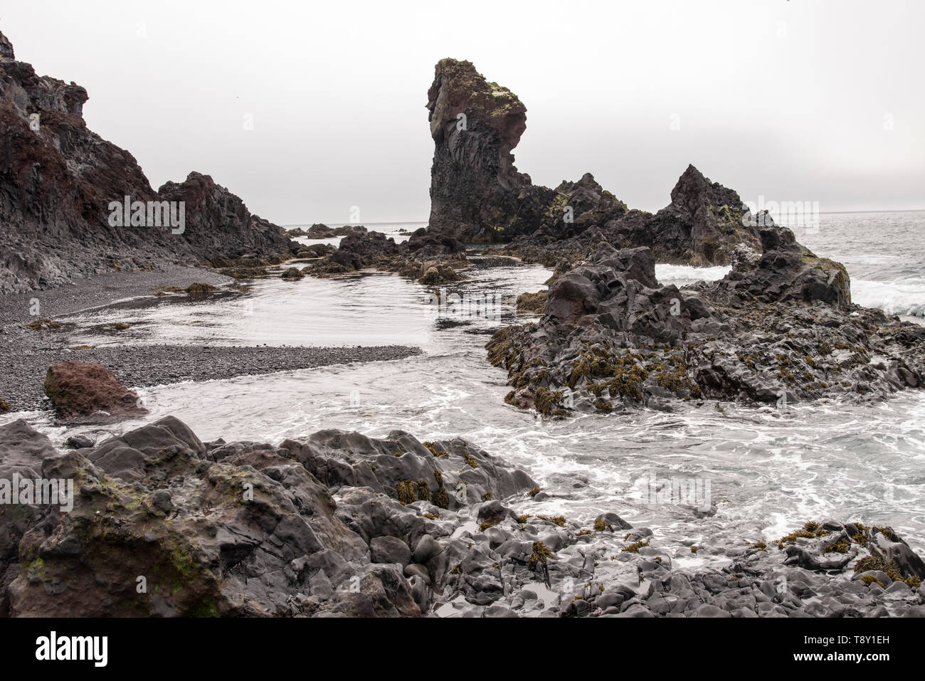 Rock formations on the beach at Djúpalónssandur, Iceland Stock Photo ...