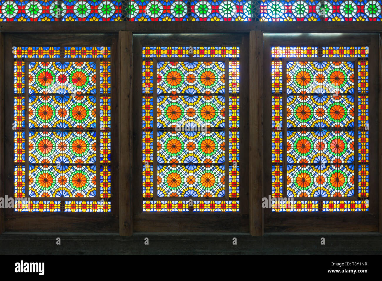 Colourful windows at Bagh-e Dolat Abad, Yazd, Iran Stock Photo - Alamy