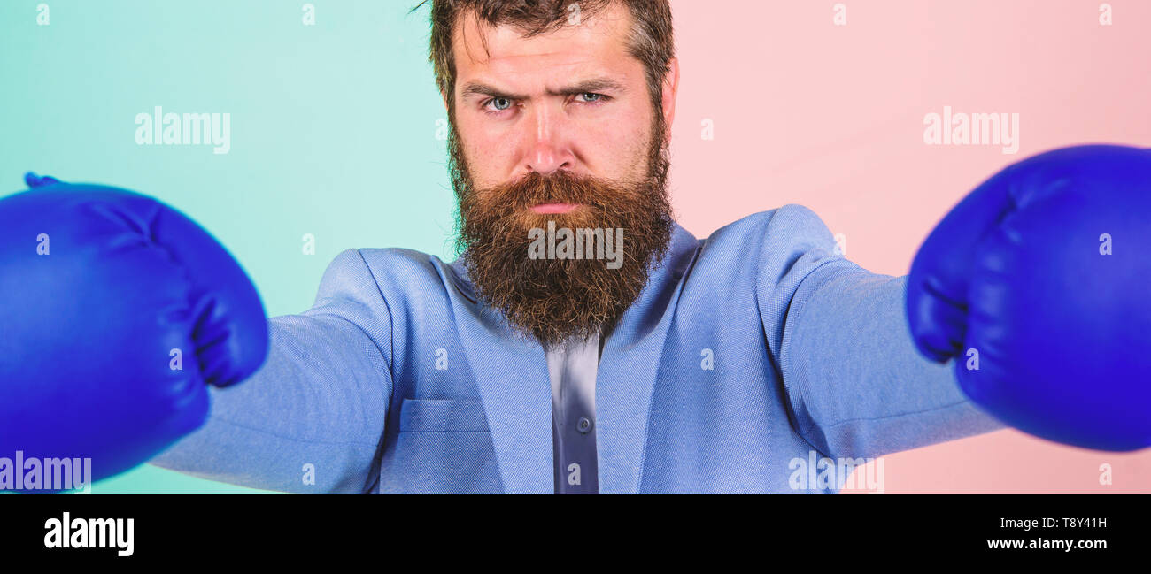 Fighting for business success. Businessman in formal suit ready to ...