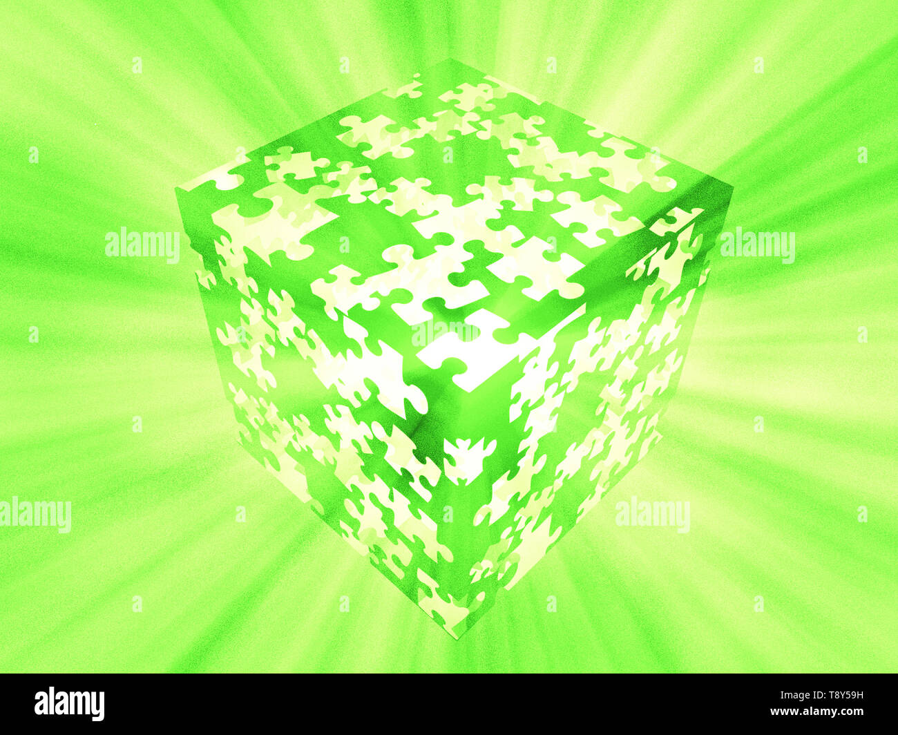 Puzzle box. Shining green light Stock Photo - Alamy