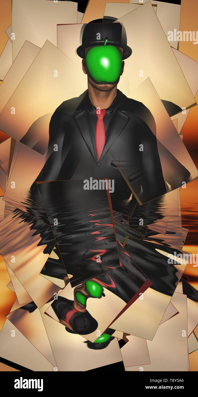 Man in dark suit hidden face by green apple Stock Photo - Alamy