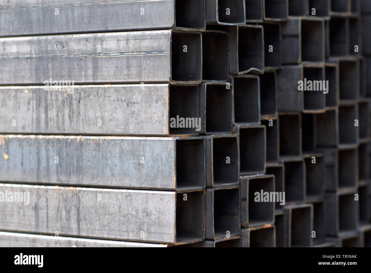 Metal profile pipe of rectangular cross section in packs at the ...
