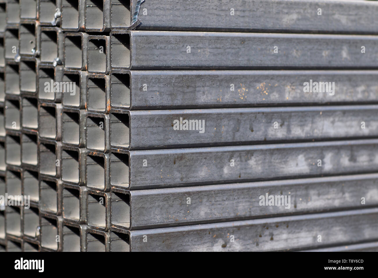Metal profile pipe of rectangular cross section in packs at the ...
