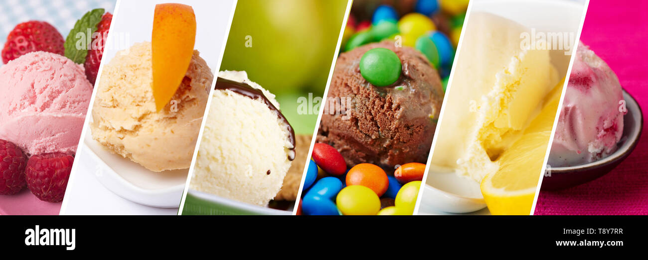 Colorful ice cream panorama background header with different ice cream ...