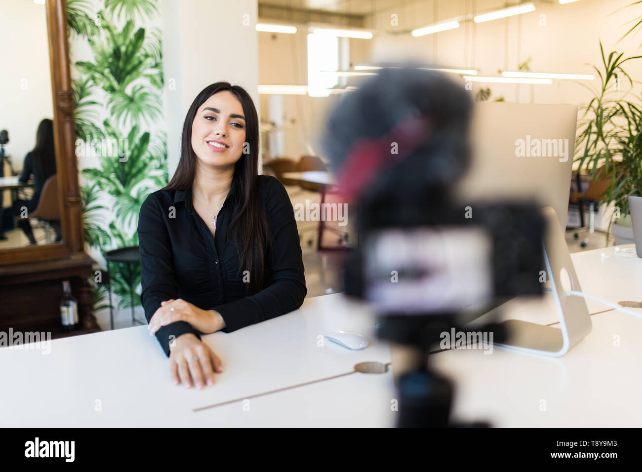 Young vlogger girl recording her new daily videoblog Stock Photo - Alamy