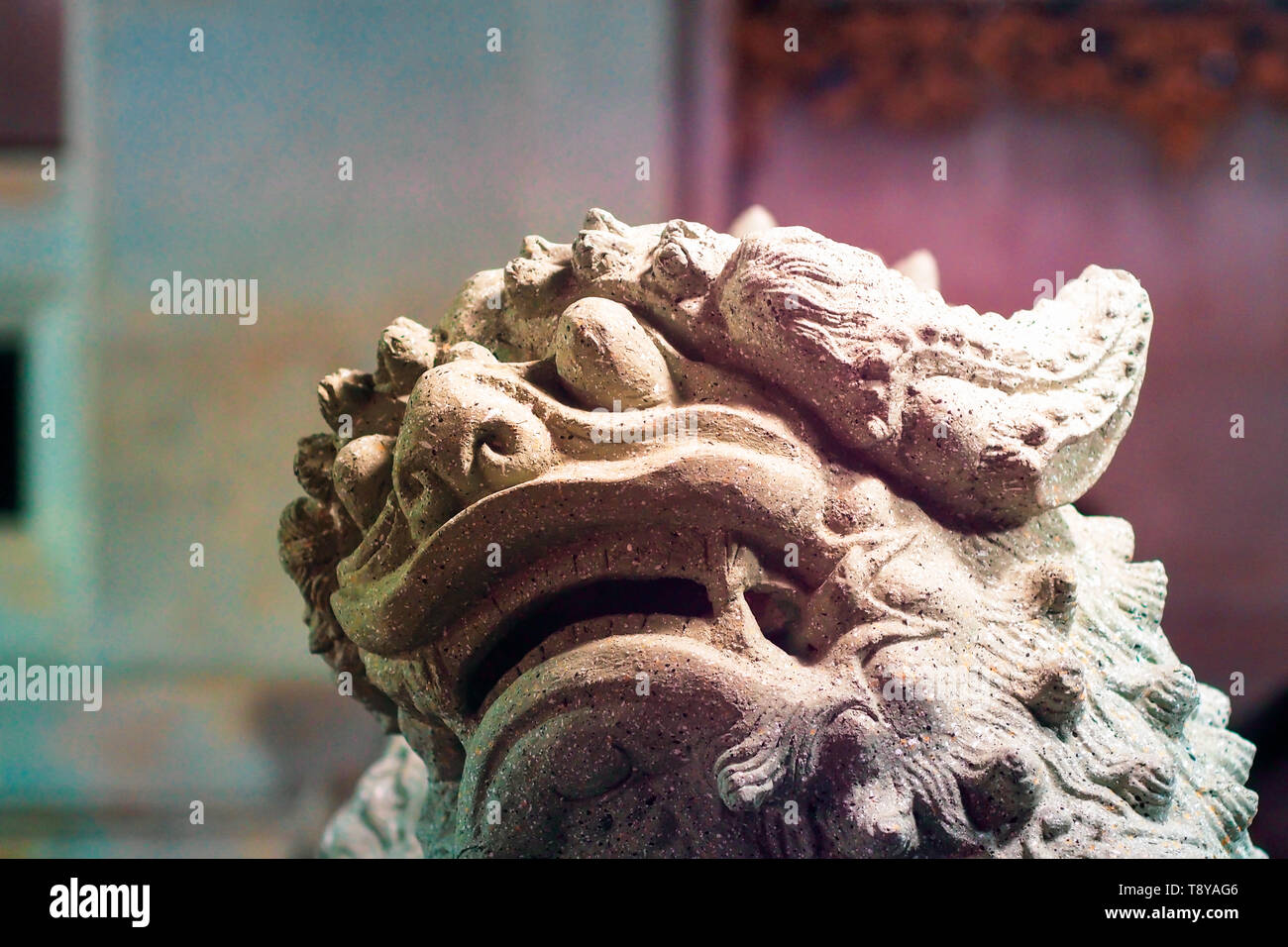 Chinese stone lion at the gate of Chinese temple in China Stock Photo ...