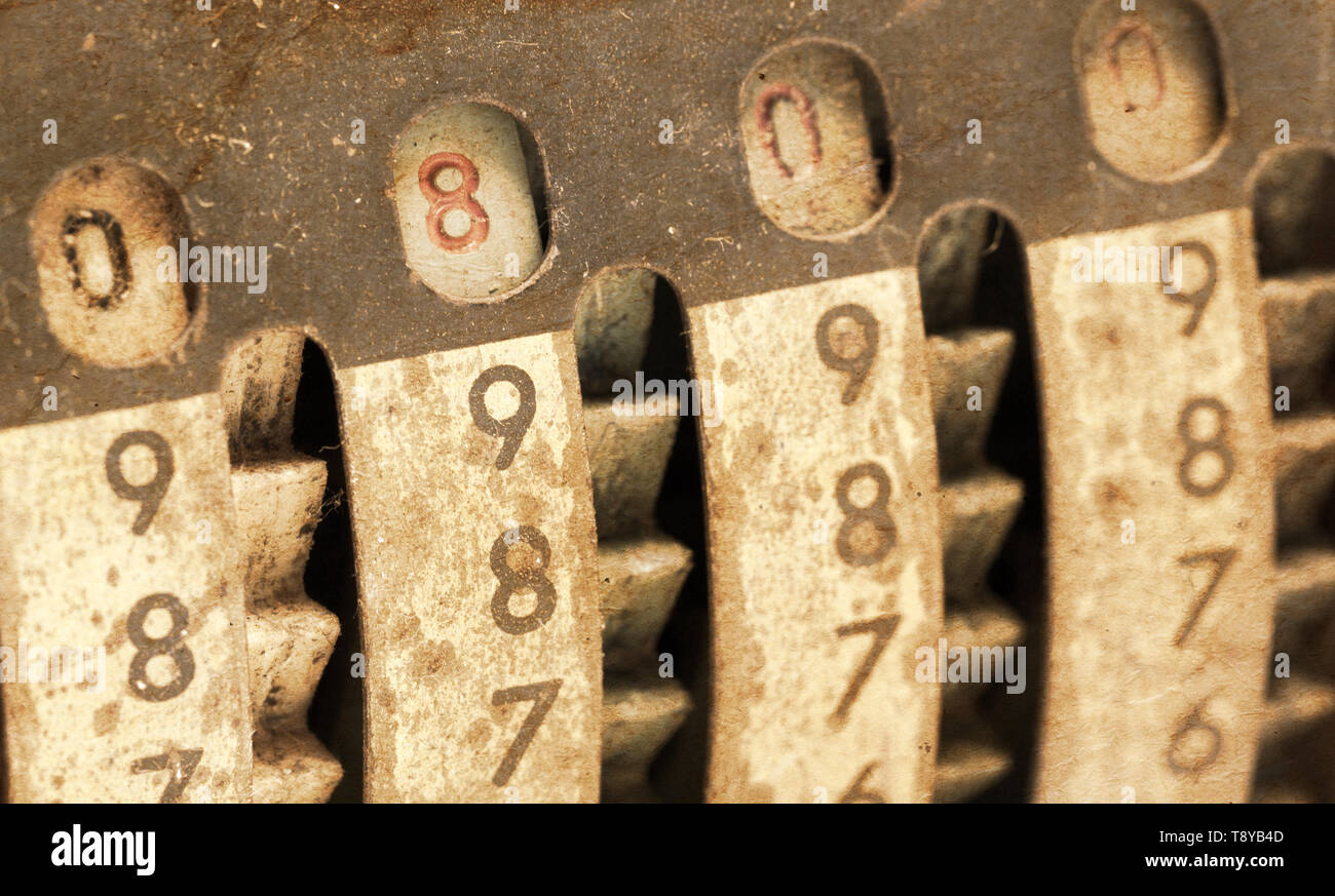 Vintage manual adding machine isolated on white, selective focus - 800 ...