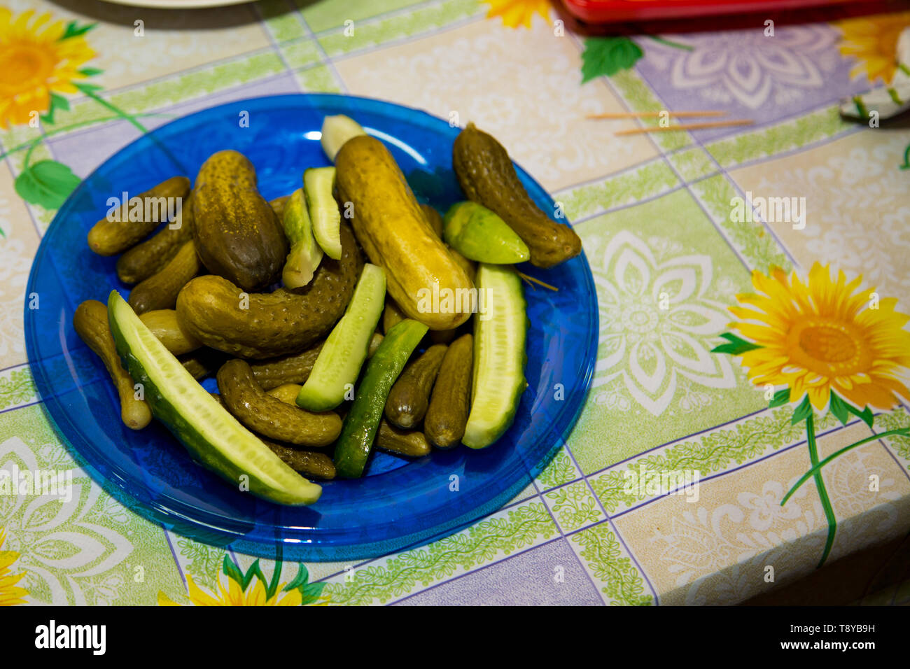 Canned pickles on a plate. Traditional Russian snack Stock Photo - Alamy