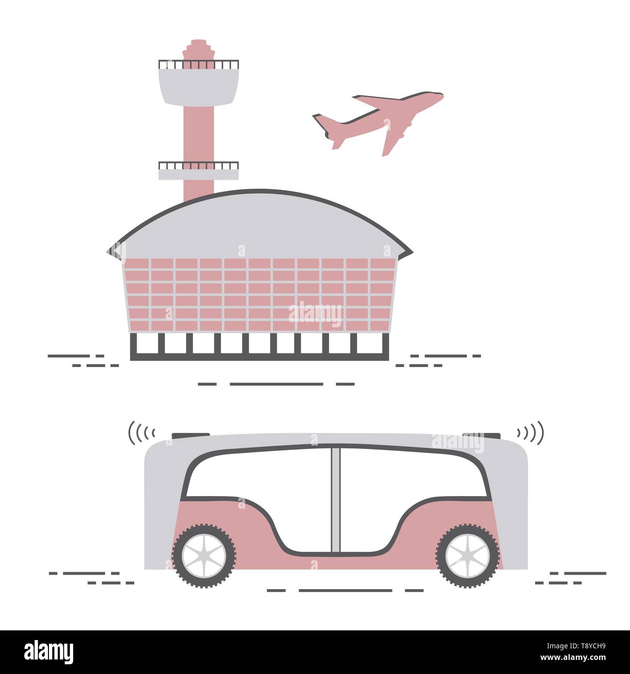 Self-driving transportation of passengers to airport. Automated bus ...