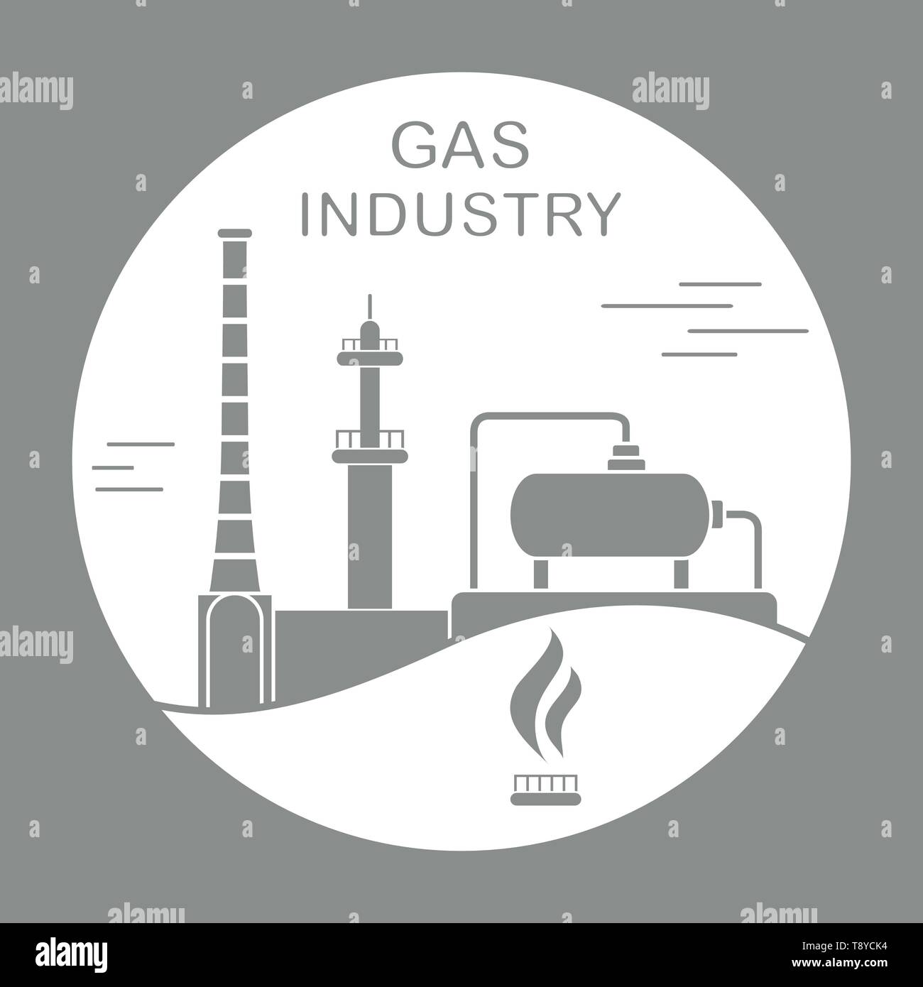 Vector illustration with equipment for gas production. Gas industry ...