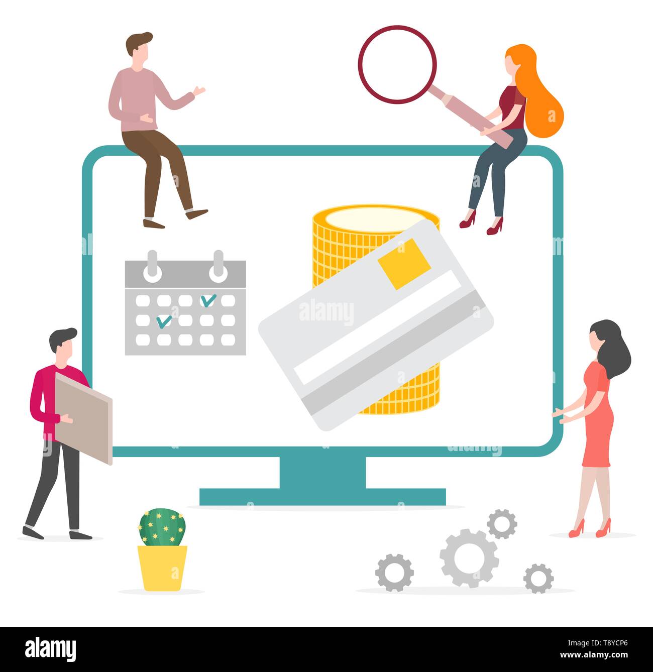 Vector illustration with people using online banking service. Growth of ...