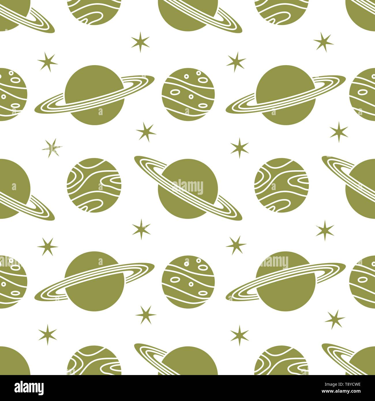 Seamless vector pattern with planets, Saturn, stars. Space exploration ...