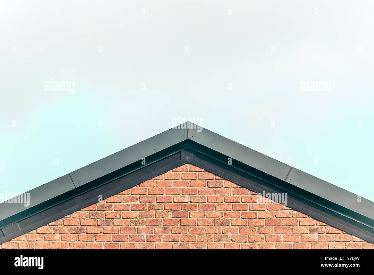 gable roof red brick house country style concept idea against clear sky ...