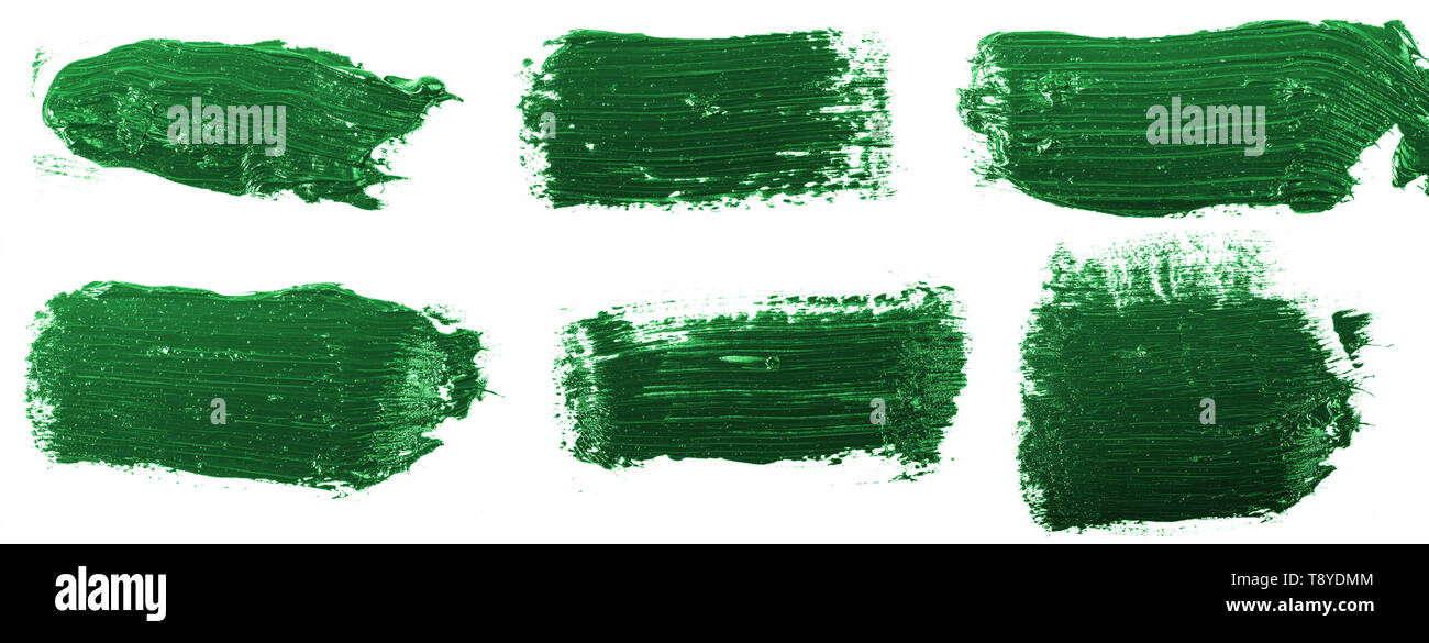 smudge green oil paint on white. Set Stock Photo - Alamy