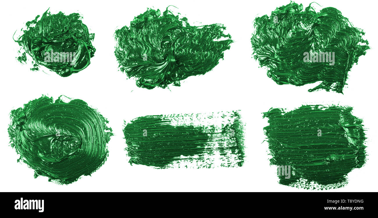 smudge green oil paint on white. Set Stock Photo - Alamy
