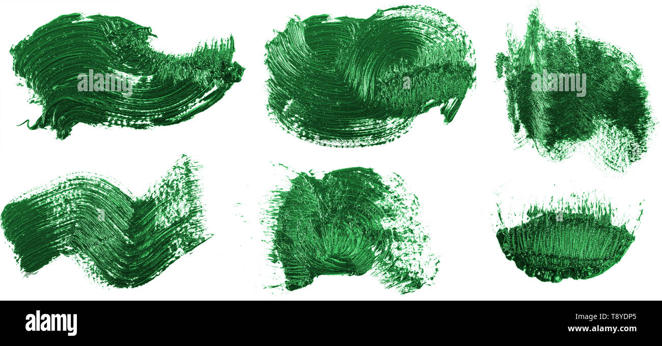 smudge green oil paint on white. Set Stock Photo - Alamy