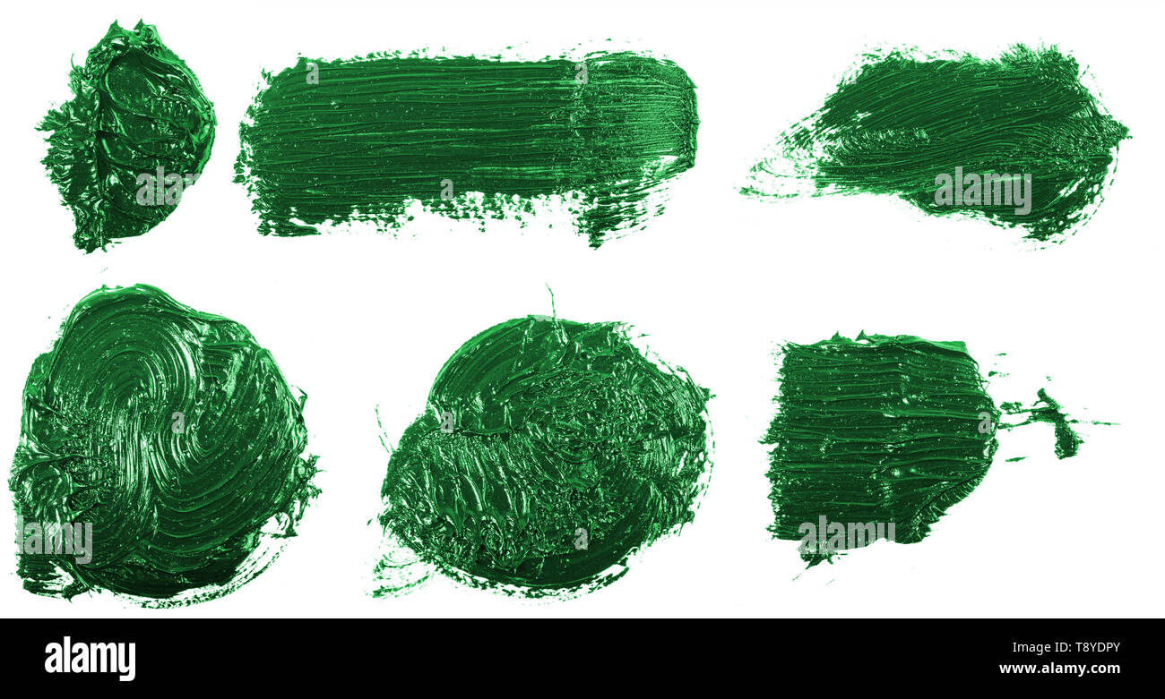 smudge green oil paint on white. Set Stock Photo - Alamy