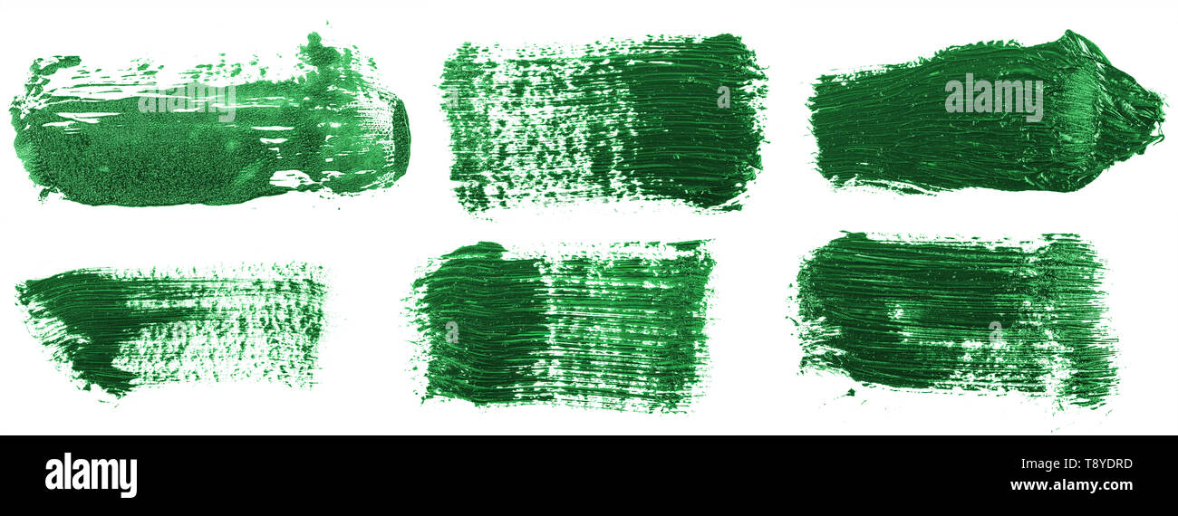 smudge green oil paint on white. Set Stock Photo - Alamy