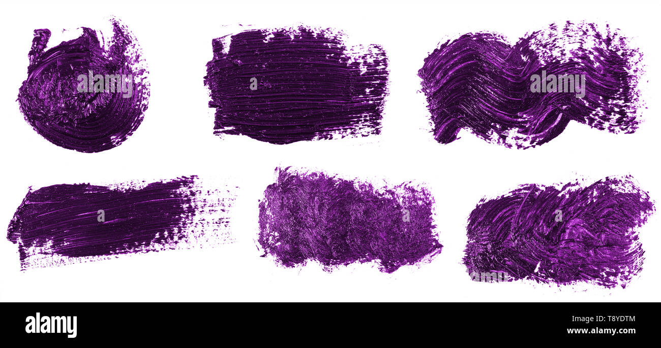 smudge purple oil paint on white. Set Stock Photo - Alamy