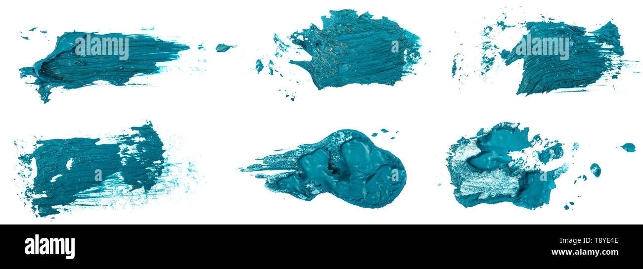 smudge turquoise oil paint on white. Set Stock Photo - Alamy