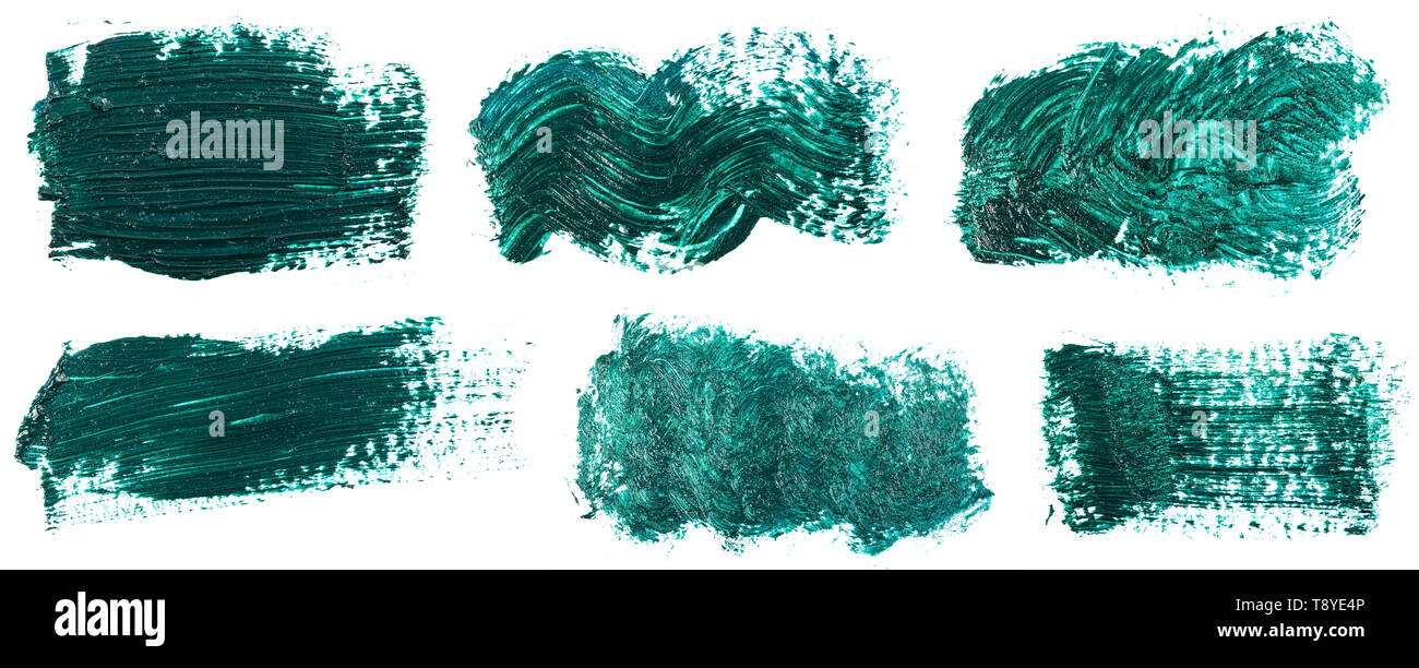 smudge green oil paint on white. Set Stock Photo - Alamy