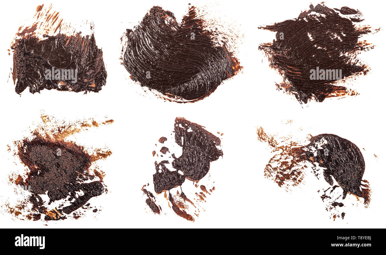 Stain of oil brown paint on white. Set Stock Photo - Alamy