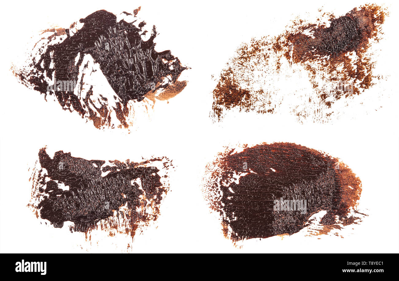 Stain of oil brown paint on white. Set Stock Photo - Alamy