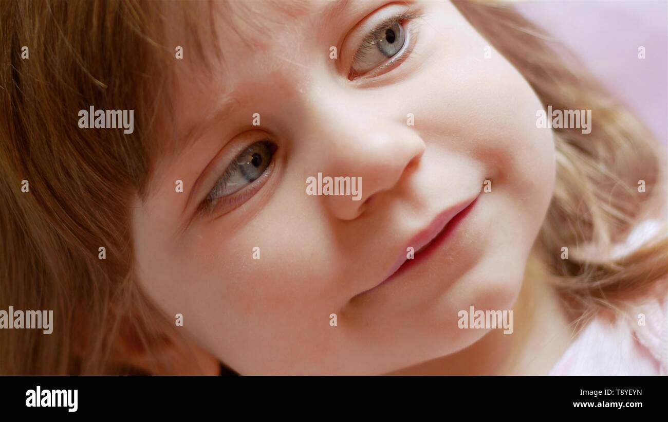 Close up portrait of cute little smiling baby girl. Emotions of small ...